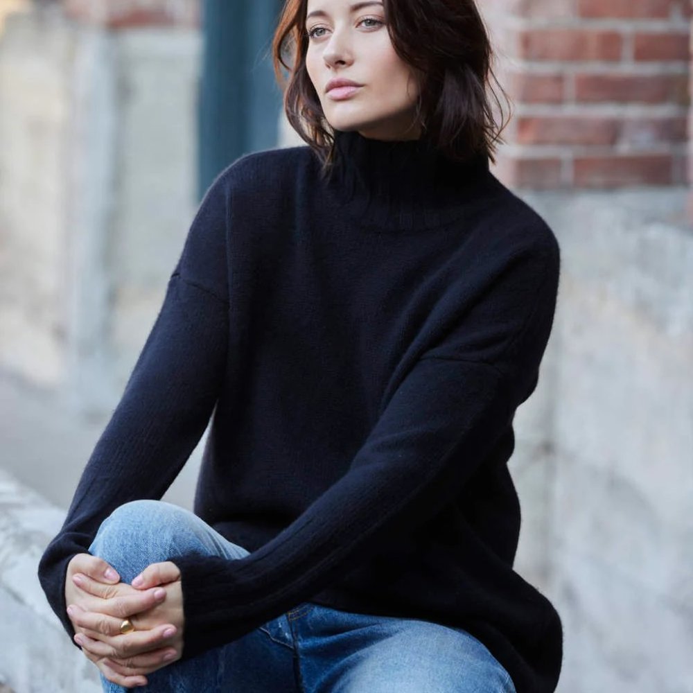 White Lable Trapeze Turtleneck Swing Sweater - Gem